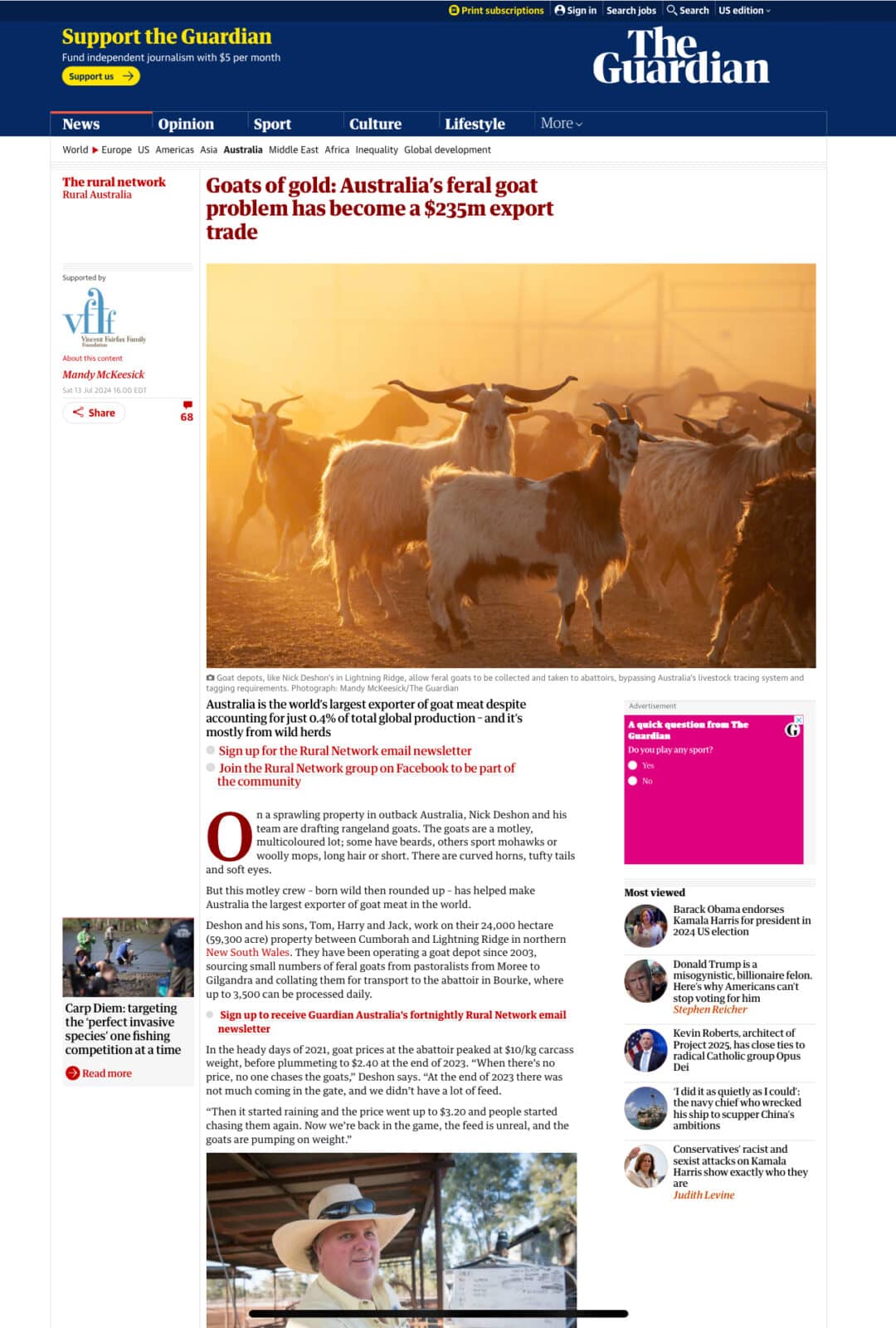 Growing Australian goat meat exports to U.S., from feral herds ...