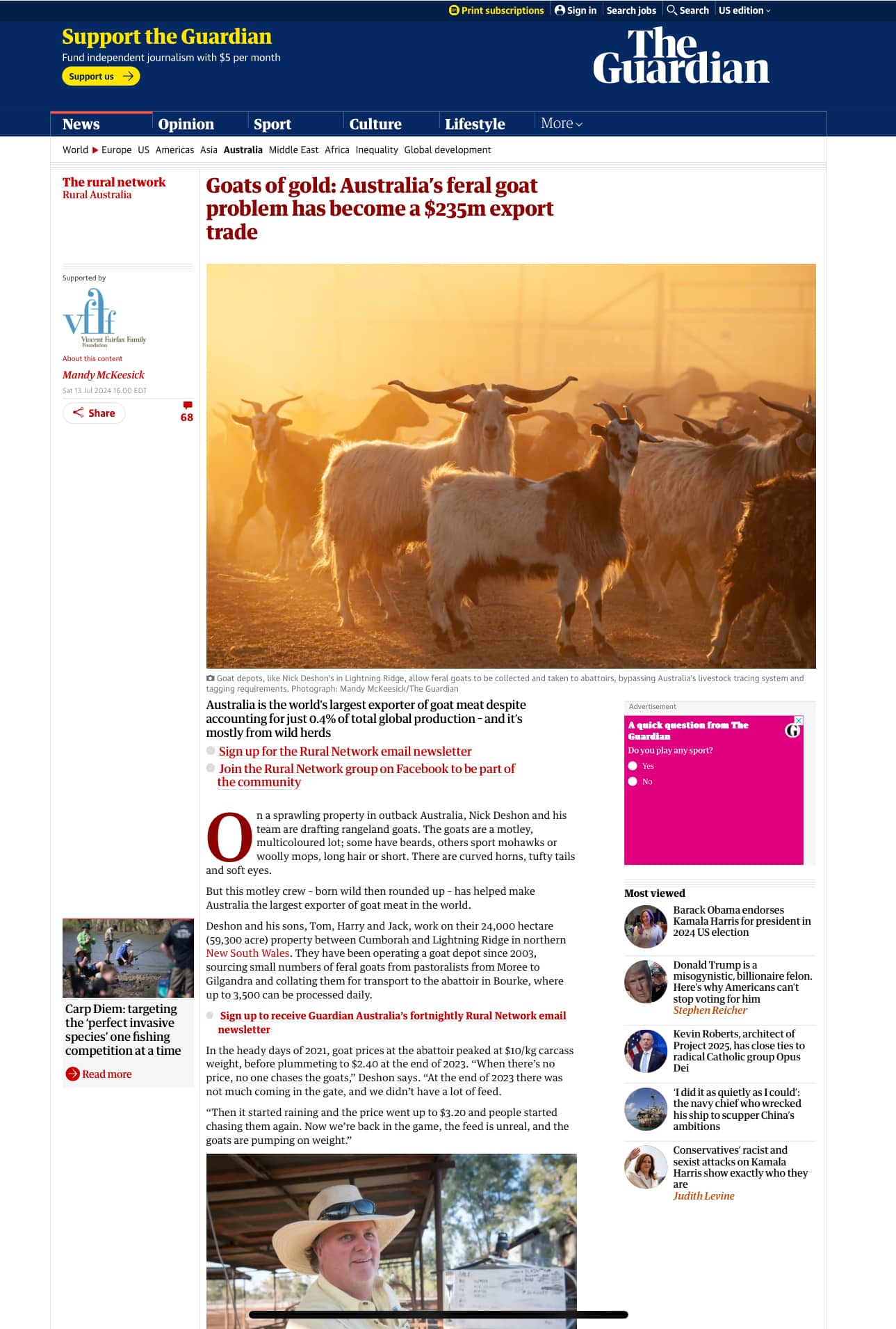 Growing Australian goat meat exports to U.S., from feral herds ...